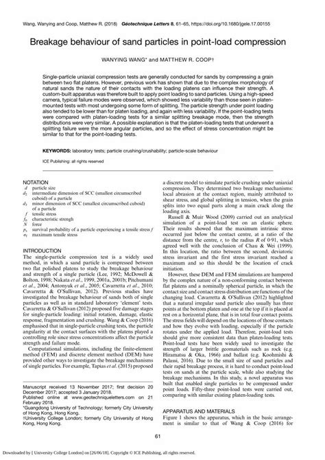 Pdf Breakage Behaviour Of Sand Particles In Point Load Compression Pdf Breakage Behaviour Of Sand Particles In Point Load Compression