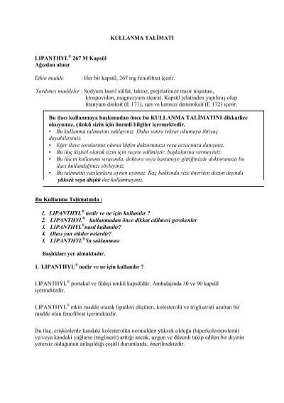 Kullanma TalĐmati Lipanthyl 267 M Kapsül Ağızdan Alınır