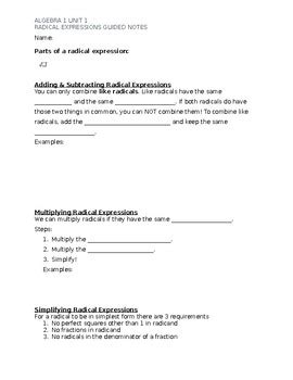 Square Root Notes By Kaniesha Clark TPT