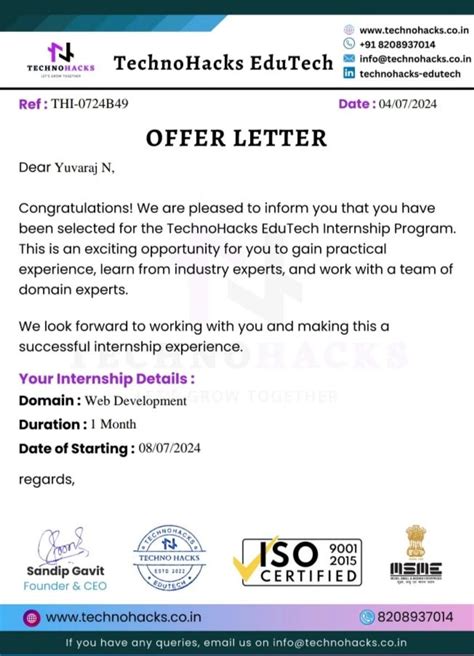 Yuvaraj N On Linkedin Internship Technohacks Sandip