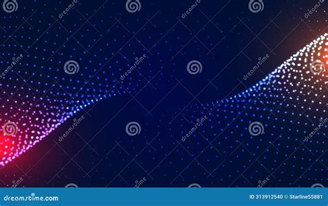 Digital Particle Flowing Mesh Technology Background Design Stock Vector