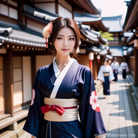 A Beautiful Woman In Japanese Clothes In Her 20s Who Looks Good In The