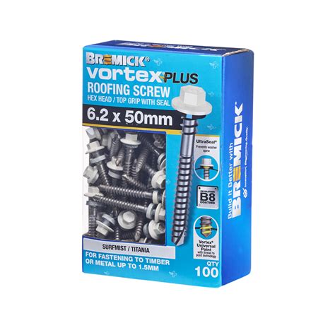 Bremick Vortex Plus Roofing Screw 62 X 50mm Hex B8 Sm Box 100