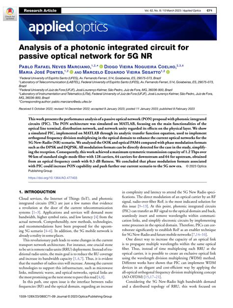 Analysis Of A Photonic Integrated Circuit For Passive Optical Network For 5g Nr Request Pdf