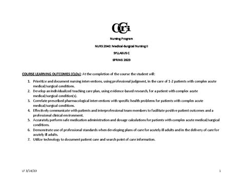Nurs 2040 Syllabus C Session 2 Spring 2023 Nursing Program Nurs 2 040 Medical Surgical