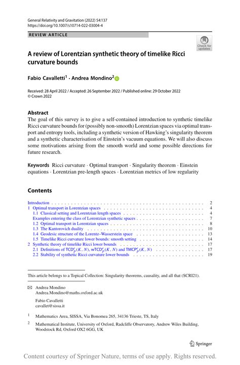 Pdf A Review Of Lorentzian Synthetic Theory Of Timelike Ricci