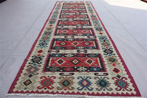 33x11 Ft Wide Runner Rug Beige Antique Afghan Handmade Kilim Natural