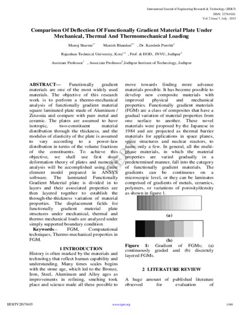 Pdf Comparison Of Deflection Of Functionally Gradient Material Plate