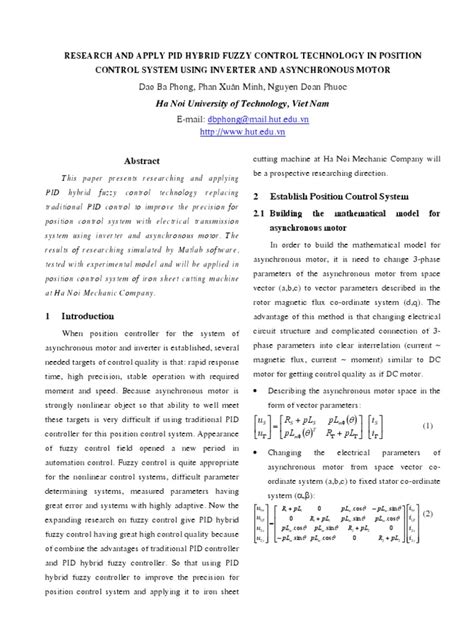 Research And Apply Pid Hybrid Fuzzy Control Technology Pdf Control