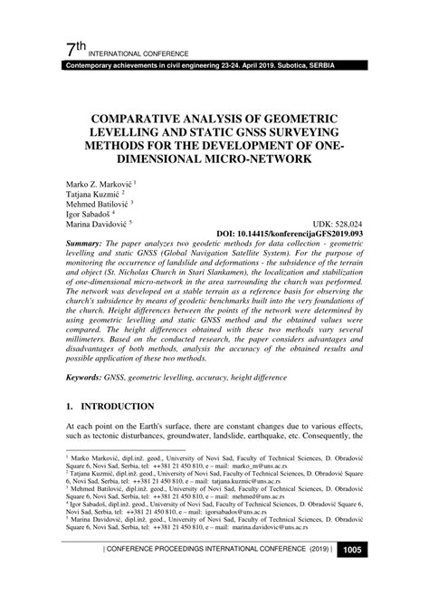 Pdf Comparative Analysis Of Geometric Levelling And Static Gnss Surveying Methods For The