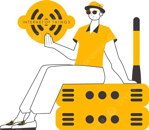 Pria Memegang Logo Iot Gaya Linear Vektor Latar Belakang Putih Vektor Teknologi Sistem