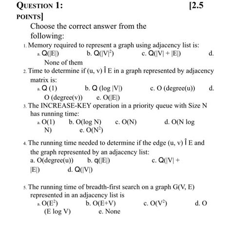 Solved 1 Memory Required To Represent A Graph Using