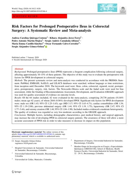 Pdf Risk Factors For Prolonged Postoperative Ileus In Colorectal