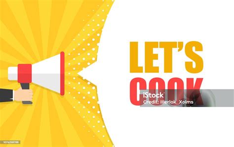 남성 손 들고 확성기와 쿡 연설 거품 하자 스피커입니다 비즈니스 마케팅 및 광고 배너입니다 벡터 일러스트입니다 개념에 대한 스톡 벡터 아트 및 기타 이미지 Istock