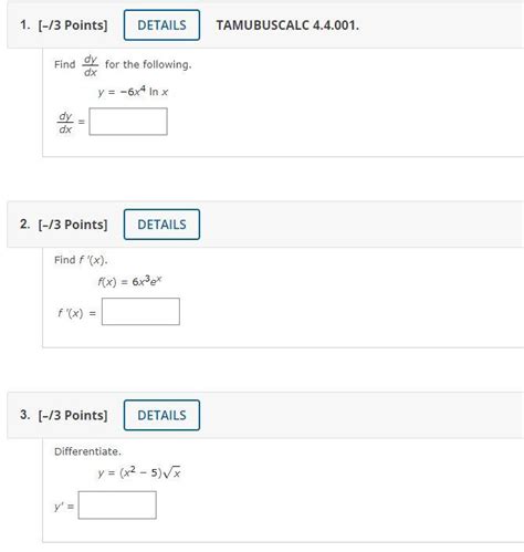 Solved Points DETAILS TAMUBUSCALC Find Dy Chegg Com