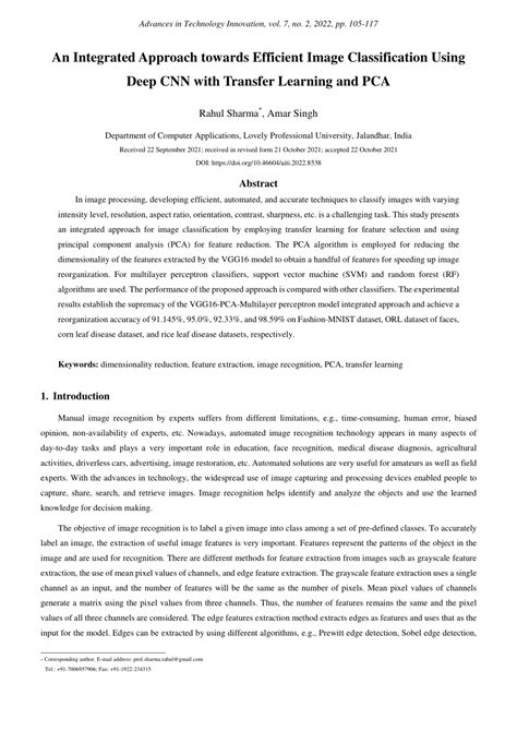Pdf An Integrated Approach Towards Efficient Image Classification Using Deep Cnn With Transfer