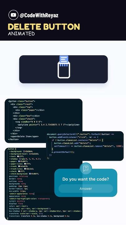 Animated Delete Button Codewithreyaz Css Coding Codingtips Youtube