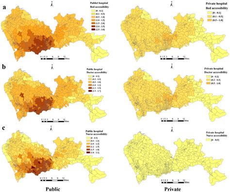 Spatial Accessibility Of A Beds B Doctors And C Nurses In Download Scientific Diagram