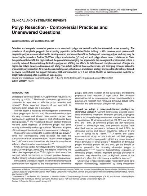 Pdf Polyp Resection Controversial Practices And Unanswered Questions