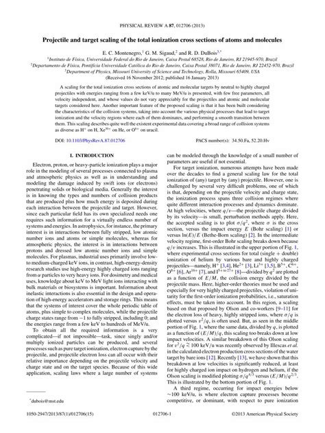 Pdf Projectile And Target Scaling Of The Total Ionization Cross