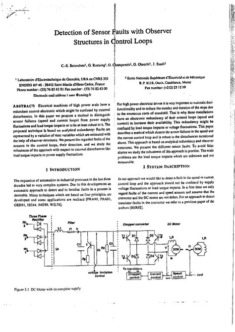 Pdf Detection Of Sensor Faults With Observer Structures In Control Loops