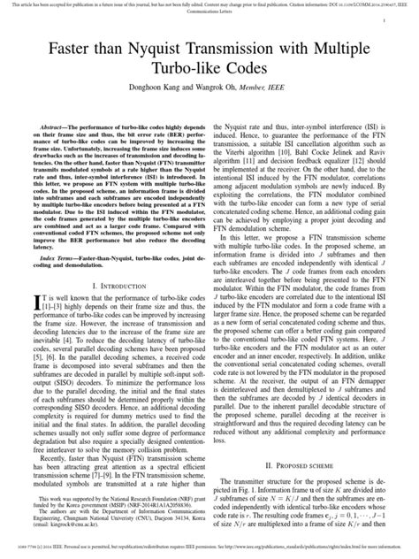 Faster Than Nyquist Transmission With Multiple Turbo Like Codes Pdf