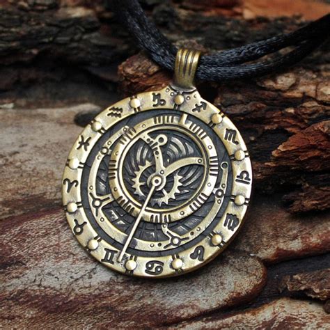Bronze Astrolabe Inclinometer Astronomy Zodiac Pendant Necklace Etsy
