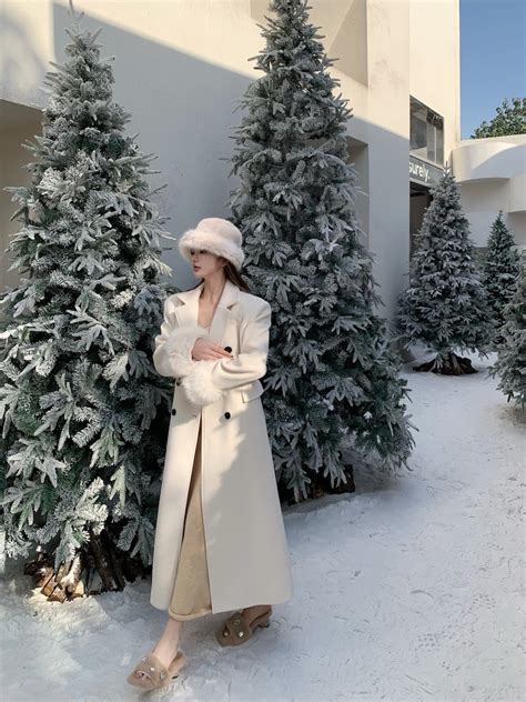 레이디블룸 심플 베이직 더블 브레스트 롱 모직 코트 Se2422de753