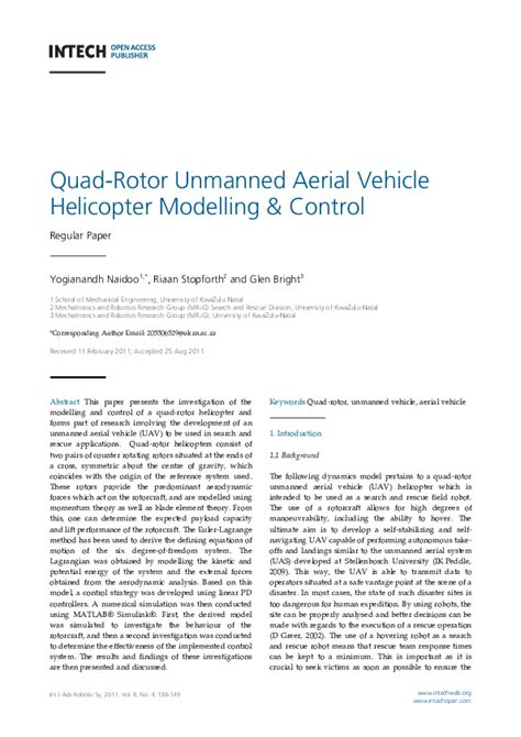 Pdf Quad Rotor Unmanned Aerial Vehicle Helicopter Modelling And Control