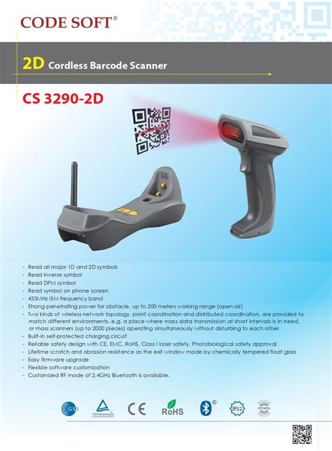 CODE SOFT Barcode Scanner CS 3290 2D CODE SOFT Laser Barcode Scanner CS 3290 2D