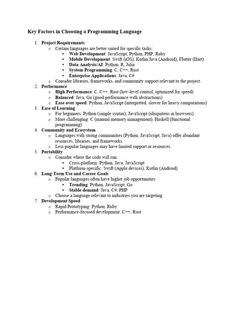 Key Factors In Choosing A Programming Language Pdf Java Script