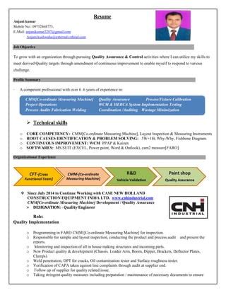 CV Anjani Kumar CMM QA Engineer PDF