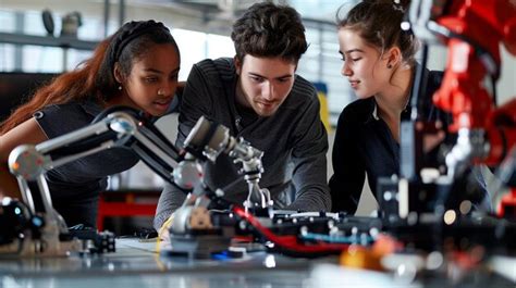 Premium Photo Robotics Workshop Students Engaging With Innovative