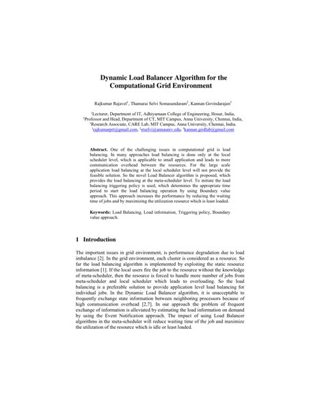 Pdf Dynamic Load Balancer Algorithm For The Computational Grid