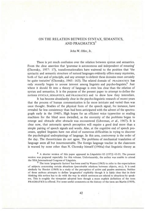 Pdf On The Relation Between Syntax Semantics And Pragmatics In A Makkai V B Makkai And