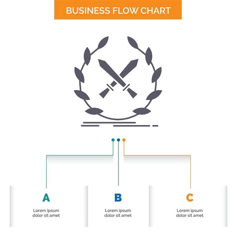 Battle Emblem Game Label Swords Business Flow Chart Design With 3 Steps Glyph Icon For