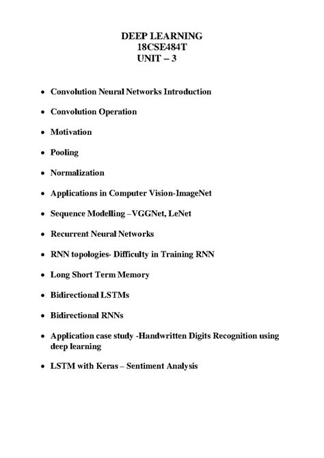 Deep Learning Notes Unit 3 Deep Learning 18cse484t Unit 3