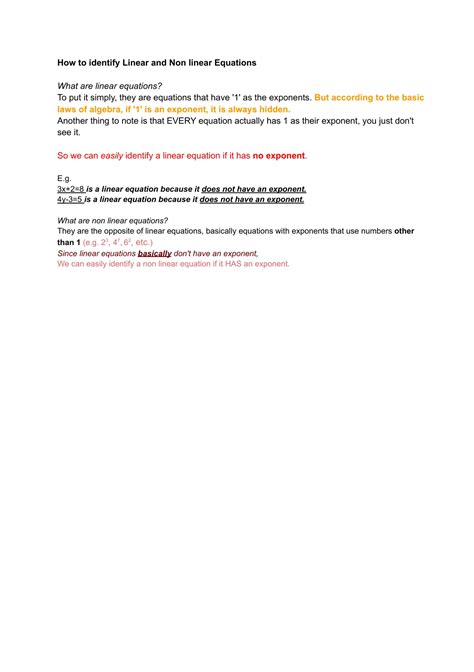 How To Identify Linear And Non Linear Equations Mathematics Stuvia Us