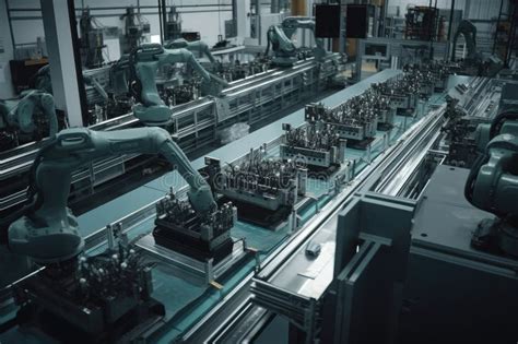 Complex Assembly Line With Intricate Network Of Robotic Arms And