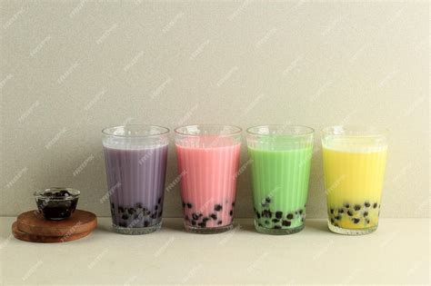 Premium Photo Various Color Bubble Tea On Glass Cup