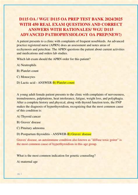 D115 OA WGU D115 OA PREP TEST BANK 2024 2025 WITH 450 REAL EXAM QUESTIONS AND CORRECT ANSWERS