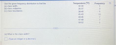 Solved Use The Given Frequency Distribution To Find Thea