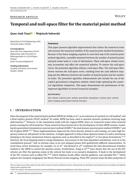 Pdf Temporal And Null‐space Filter For The Material Point Method