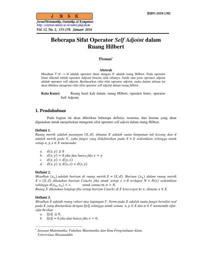 Beberapa Sifat Operator Self Adjoint Dalam Ruang Hilbert