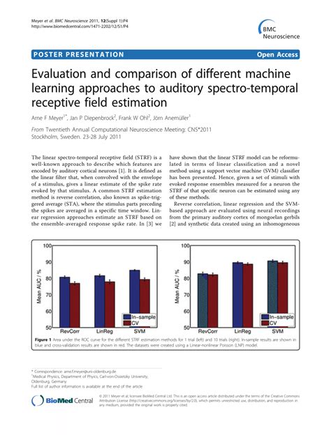 Pdf Evaluation And Comparison Of Different Machine Learning Approaches To Auditory Spectro