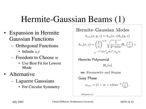 PPT ECEG ECEU Optics For Engineers Course Notes Part Gaussian Beams PowerPoint