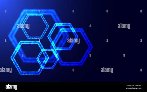 Hexagonal Shapes Made Of Small Glowing Particles With Depth Of Field Glowing Neon Particles