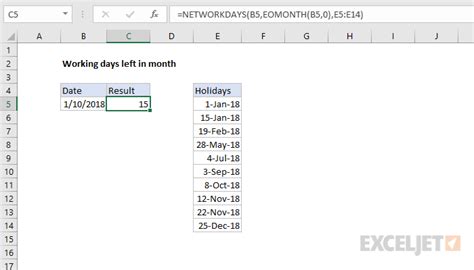 Working Days Left In Month Excel Formula Exceljet