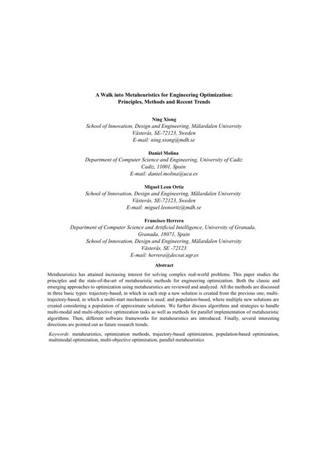 Pdf A Walk Into Metaheuristics For Engineering Optimization