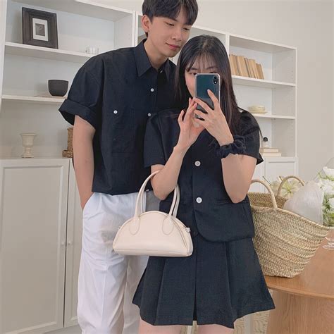 뮤울 여름 하객룩 반팔 셔츠 데일리 커플 데이트 시밀러룩